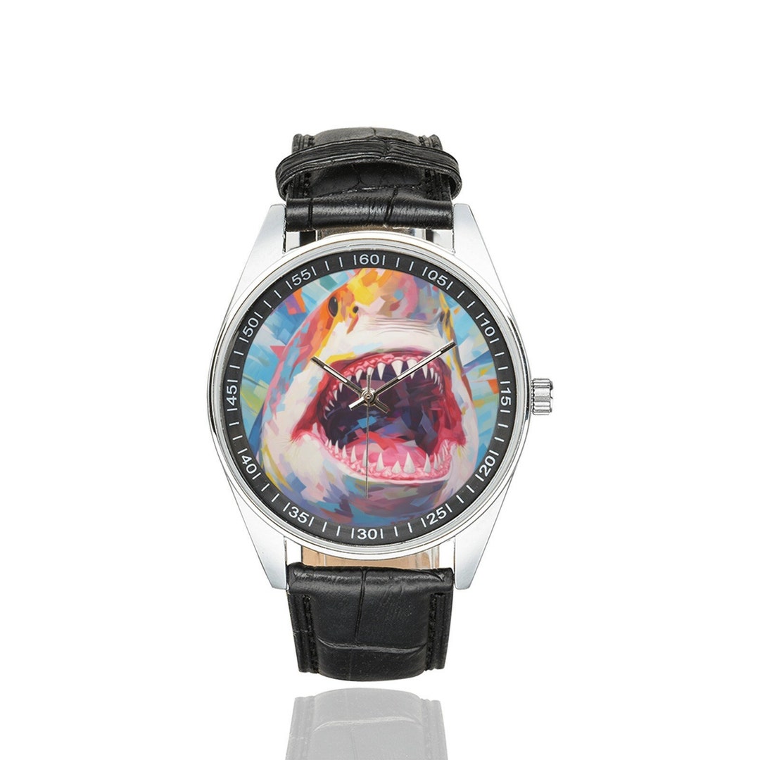 Modernist Shark Watch: Silver-tone Case, Black Leather Band - Etsy