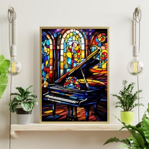 Stained Glass Piano Jigsaw Puzzle 300 500 1000 Piece Etsy