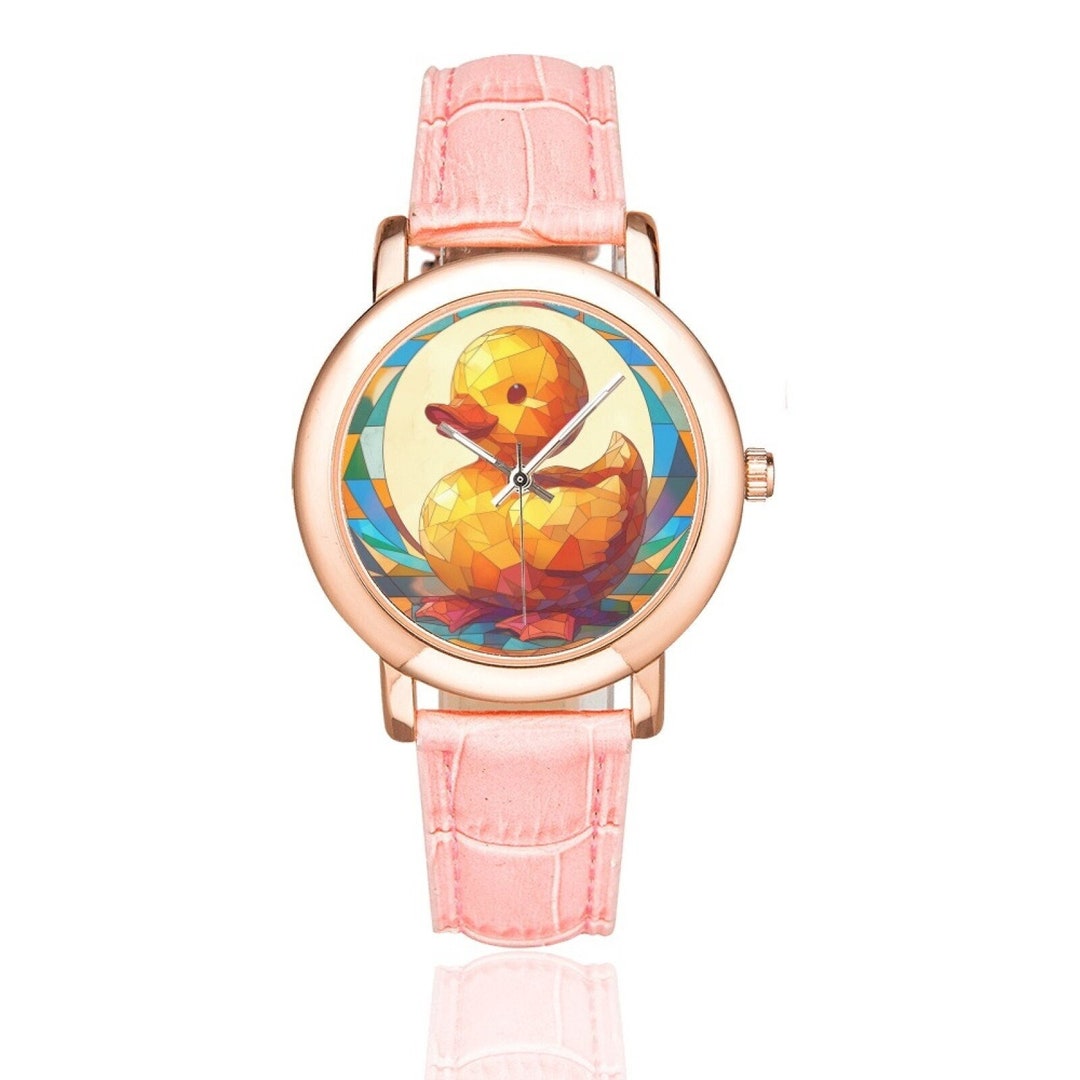 Cute Baby Duck Watch With Rose Gold Plated Bezel and Pink Leather Band ...