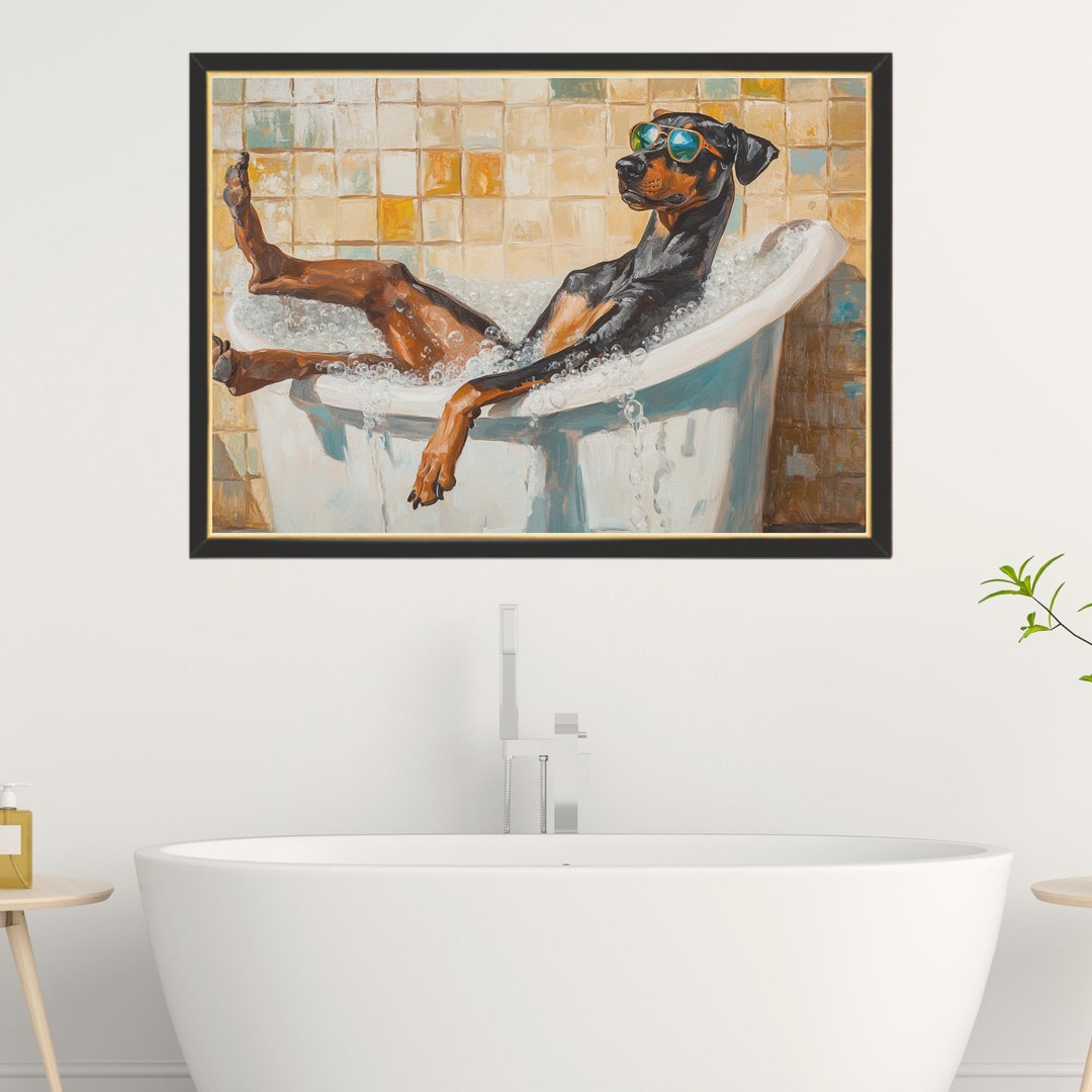Doberman Pinscher Taking Bubble Bath Jigsaw Puzzle 300/500/1000 Piece ...