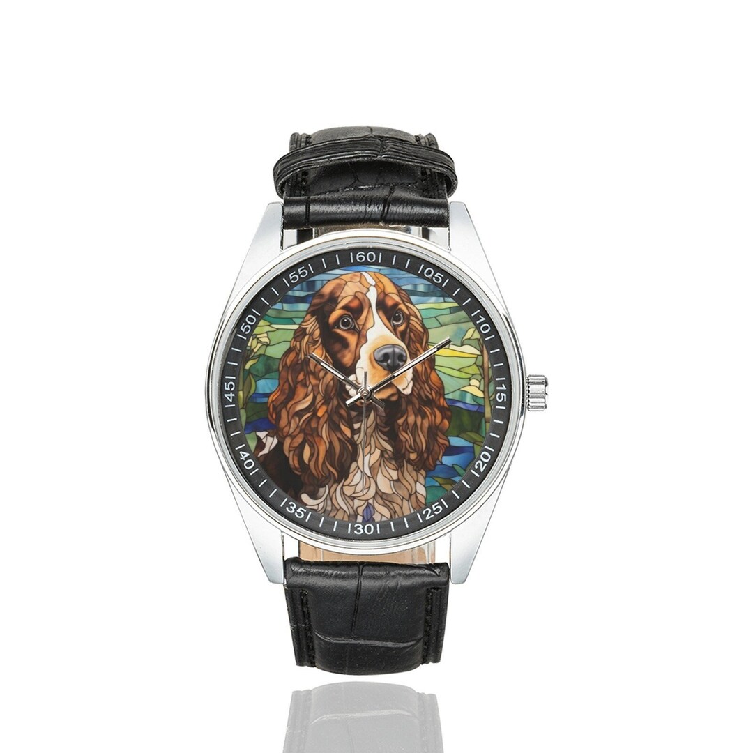 Stained Glass English Cocker Spaniel Watch: Black Leather Band - Etsy