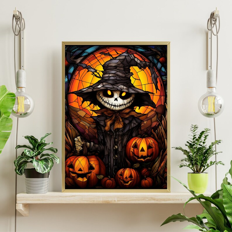 Stained Glass Scarecrow Halloween Jigsaw Puzzle: Wooden Holiday Puzzle ...