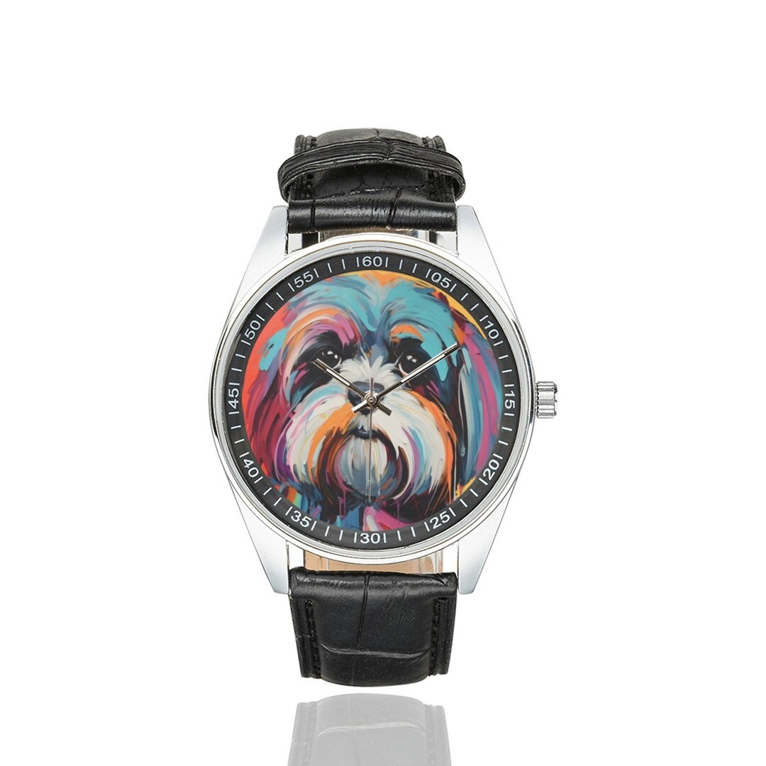Modernist Shih Tzu Watch: Black Leather Band, Dog Lover Gift - Etsy