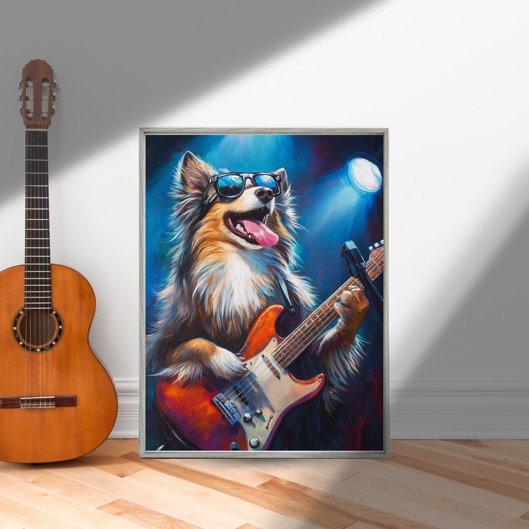 Shetland Sheepdog Rock Star Jigsaw Puzzle: Musician Dog Playing Guitar ...