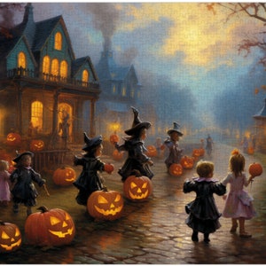 Trick or Treating Jigsaw Puzzle 300/500/1000 Piece, Holiday Puzzle for ...