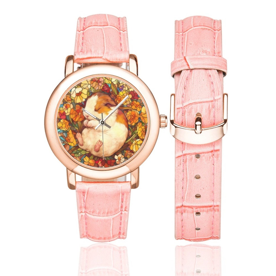 Guinea Pig Watch: Rose Gold Bezel, Pink Leather Band - Etsy