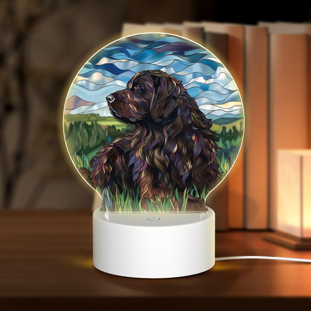 Round Shaped Acrylic Panel Stained Glass Newfoundland Night Light - LED ...