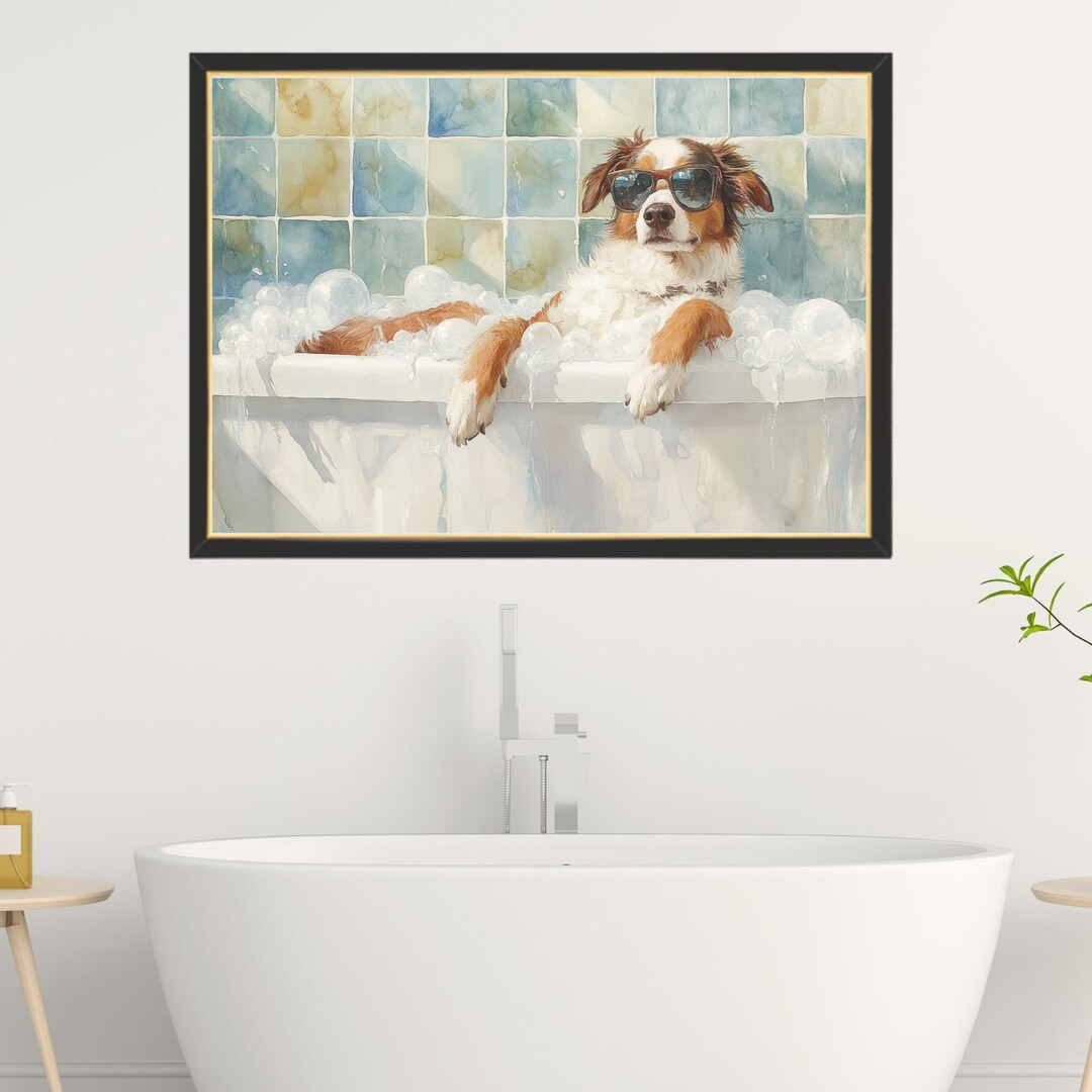 Australian Shepherd Bubble Bath Jigsaw Puzzle: Pet Shower Decor - Etsy