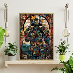 Stained Glass Japanese Warrior Samurai Jigsaw Puzzle 300/500/1000 Piece ...