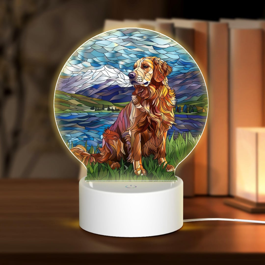 Stained Glass Golden Retriever Night Light - LED Acrylic Decor - Etsy