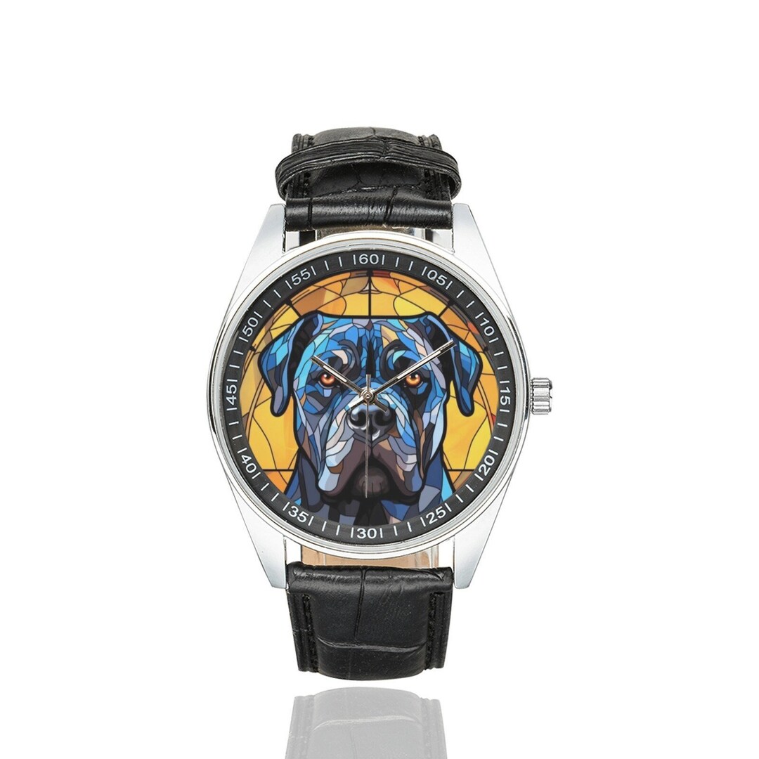 Stained Glass Cane Corso Watch With Black Leather Band, Watches for Men ...