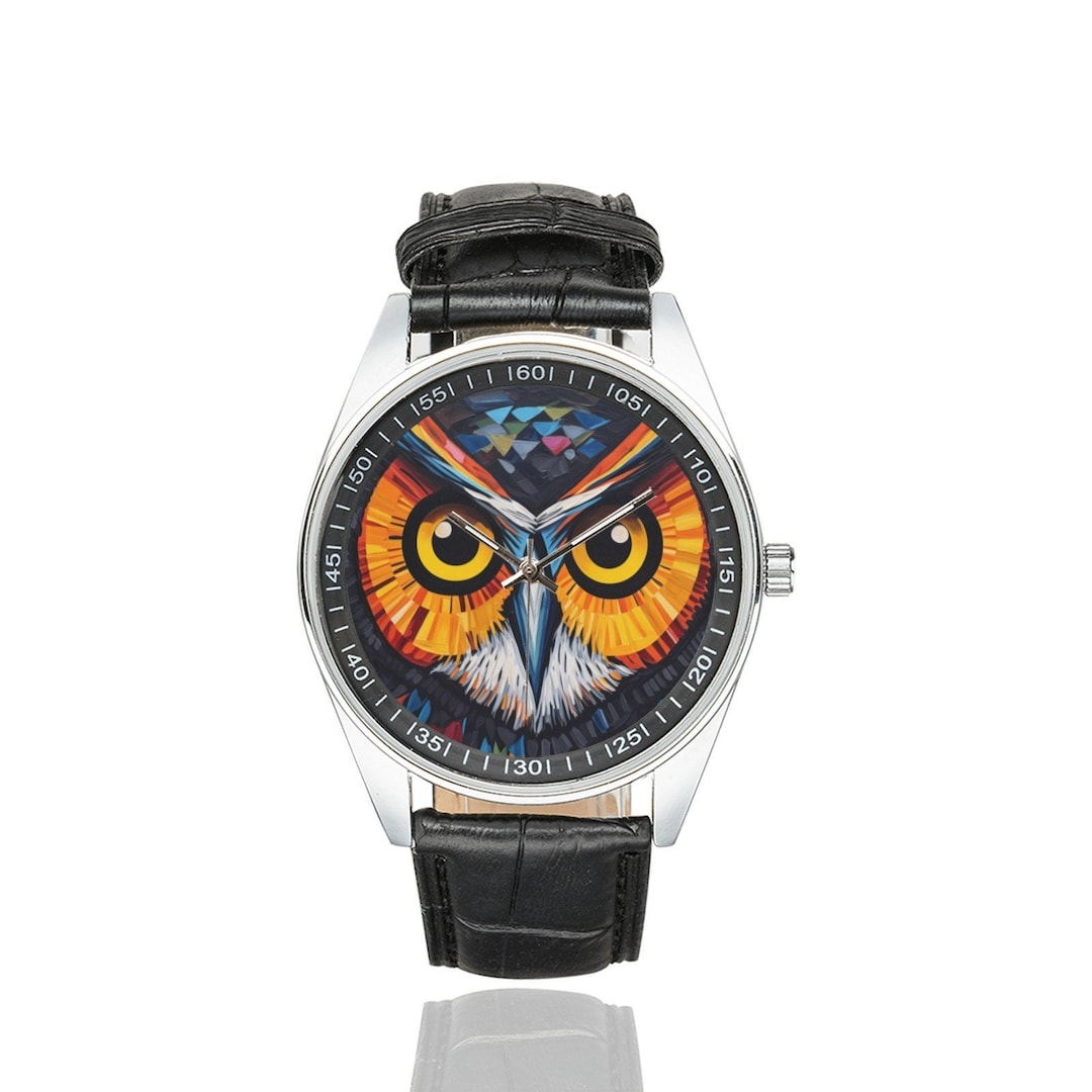 Modernist Owl Watch With Black Leather Band, Watches for Men and Women ...