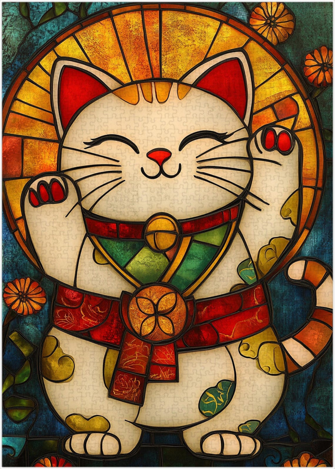 Stained Glass Japanese Lucky Cat Maneki Neko Jigsaw Puzzle 300/500/1000 ...