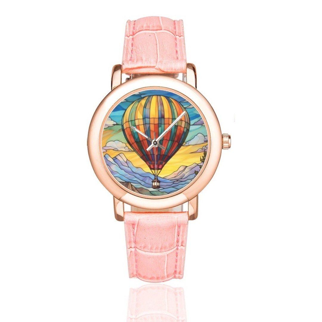 Air Balloon Watch: Rose Gold Bezel, Pink Leather Band - Etsy