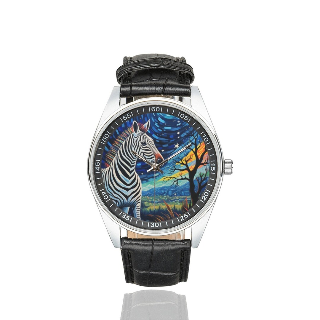 Starry Night Zebra Watch, Black Leather Band, Unisex - Etsy