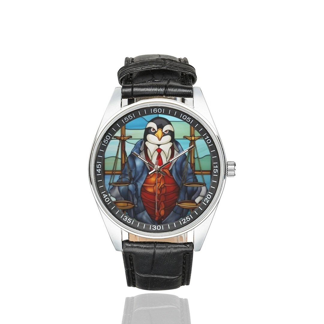 Stained Glass Penguin Judge Watch With Black Leather Band, Watches for ...