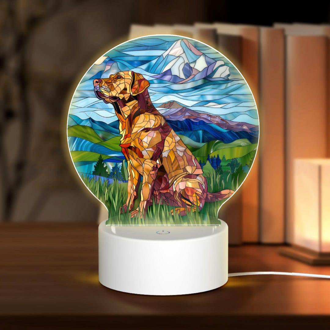 Round Shaped Acrylic Panel Stained Glass Labrador Retriever Night Light ...
