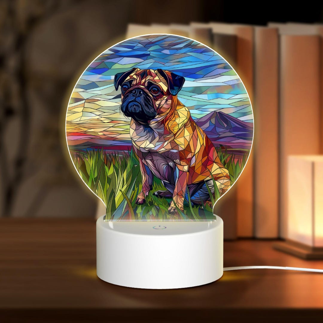 Stained Glass Pug Night Light: Acrylic LED Decor Sign - Etsy