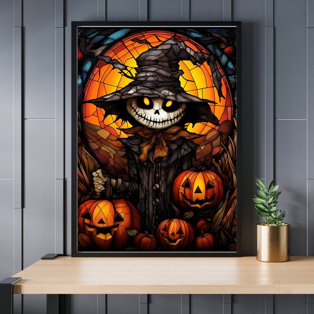 Stained Glass Halloween Scarecrow Jigsaw Puzzle 300/500/1000 Piece ...
