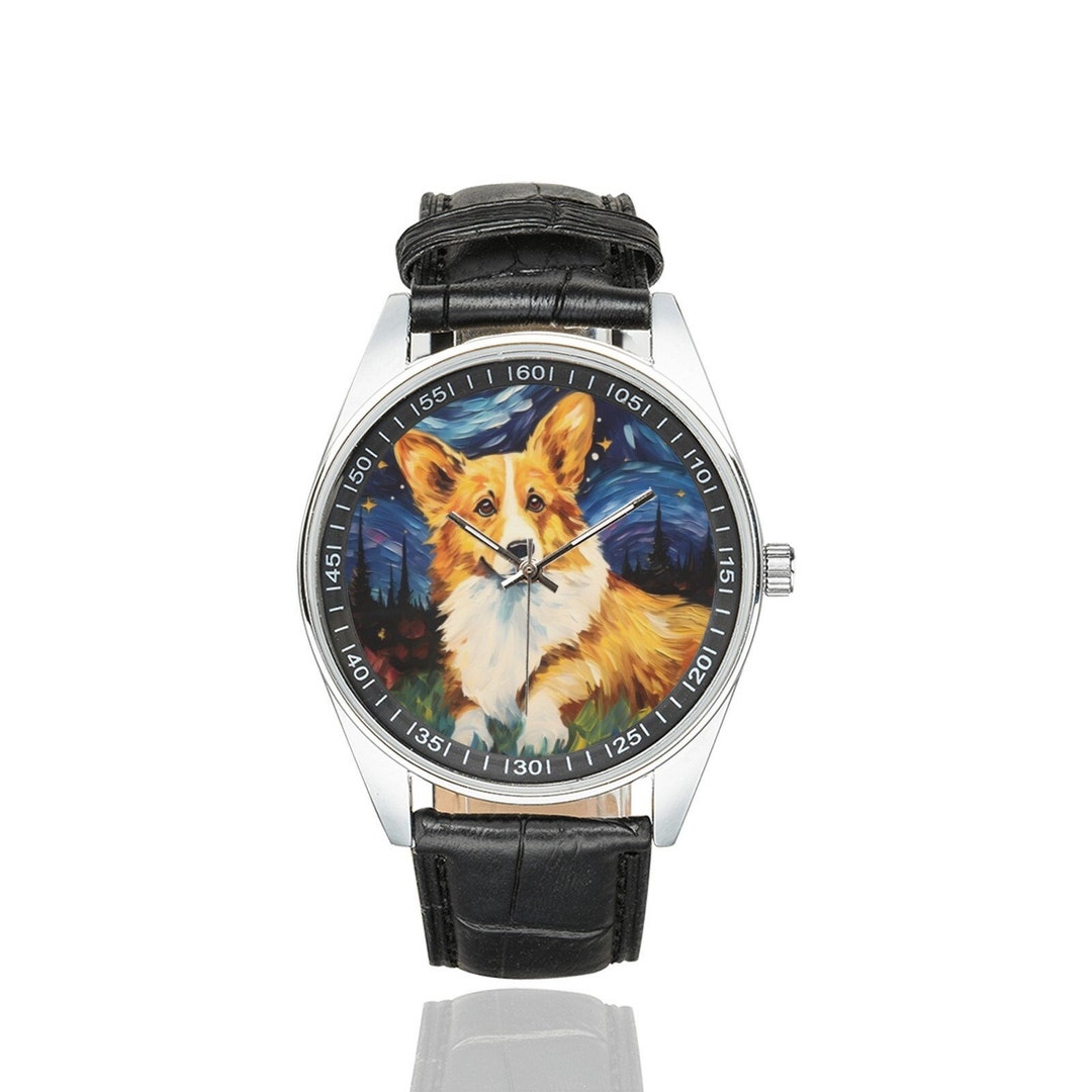 Starry Night Pembroke Welsh Corgi Watch: Black Leather Band - Etsy