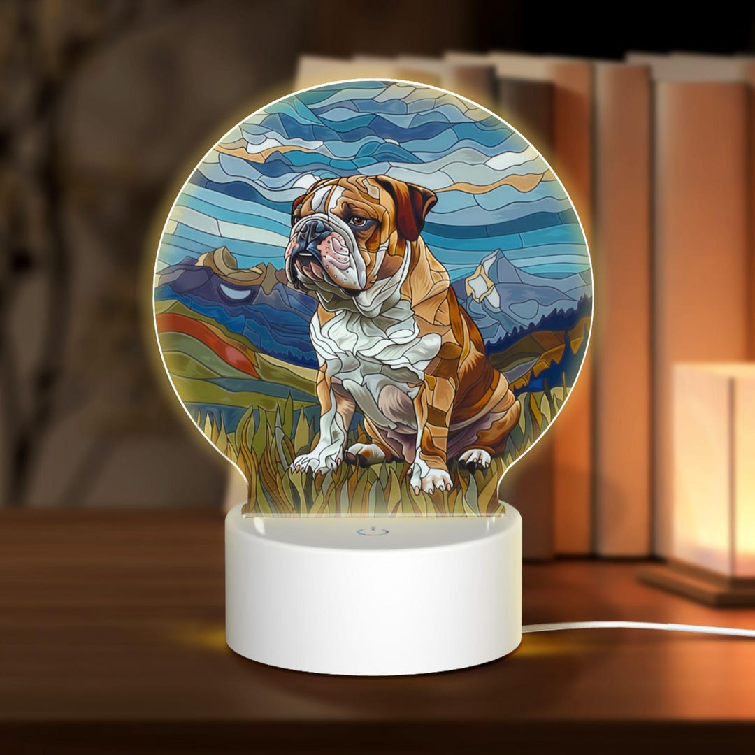 Round Shaped Acrylic Panel Stained Glass Bulldog Night Light - LED ...