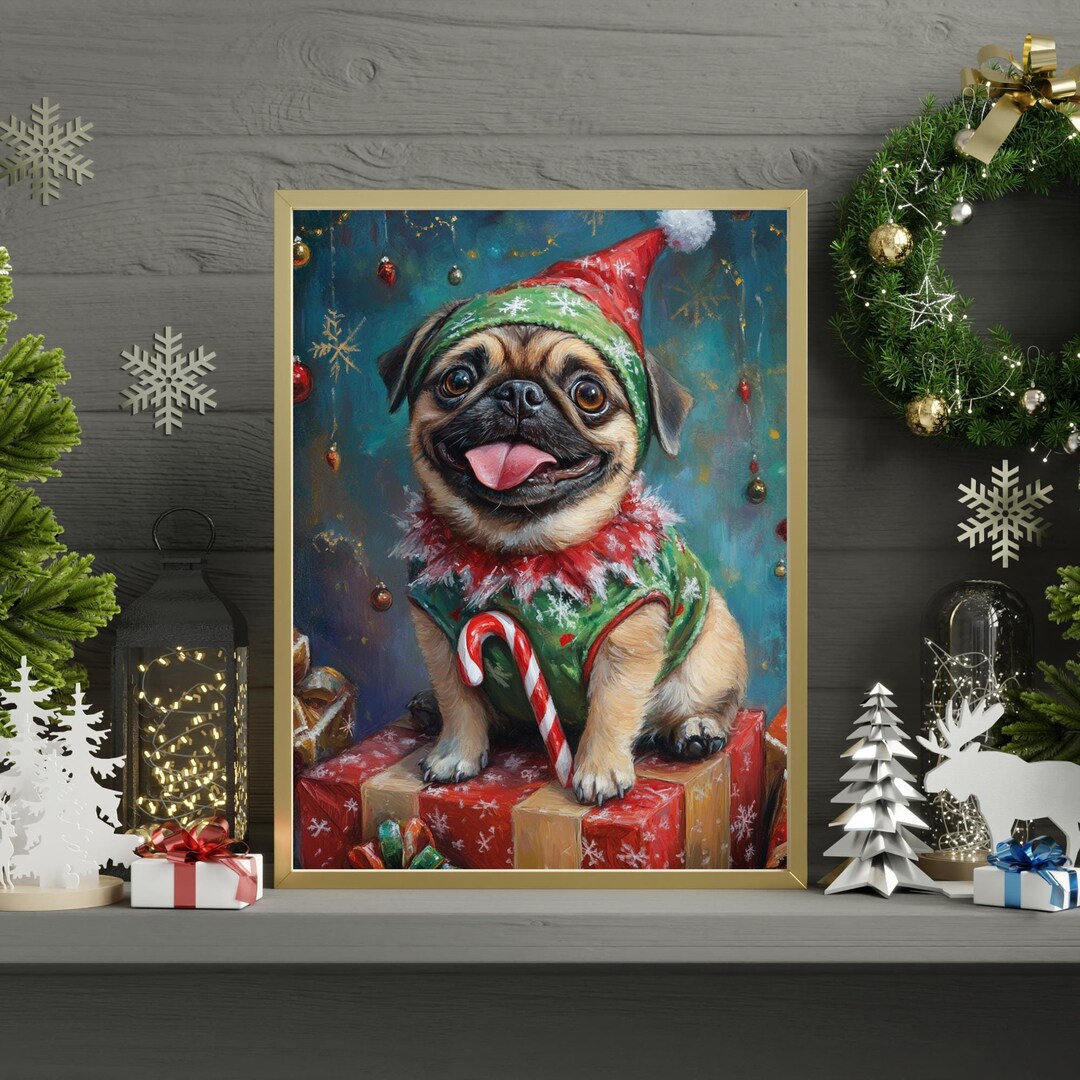 Christmas Elf Pug Jigsaw Puzzle 300/500/1000 Piece - Fun X-mas Holiday ...