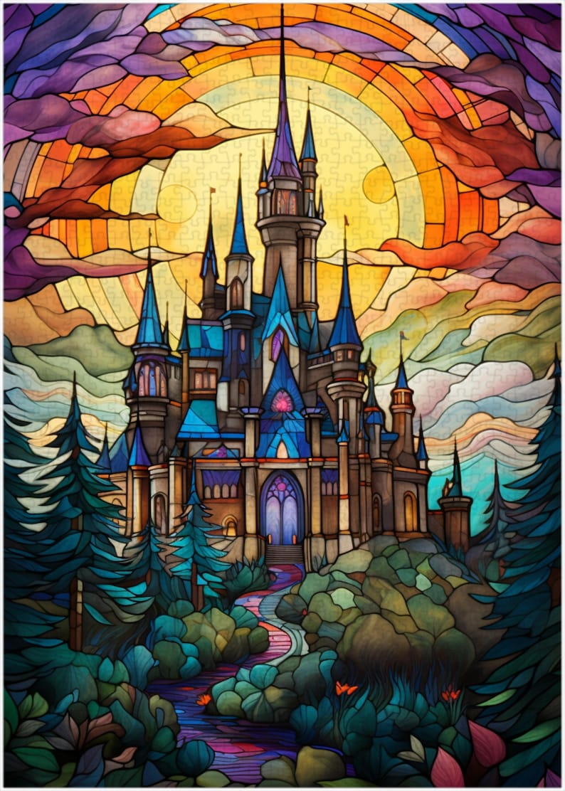 Stained Glass Castle Jigsaw Puzzle 300/500/1000 Piece - Etsy