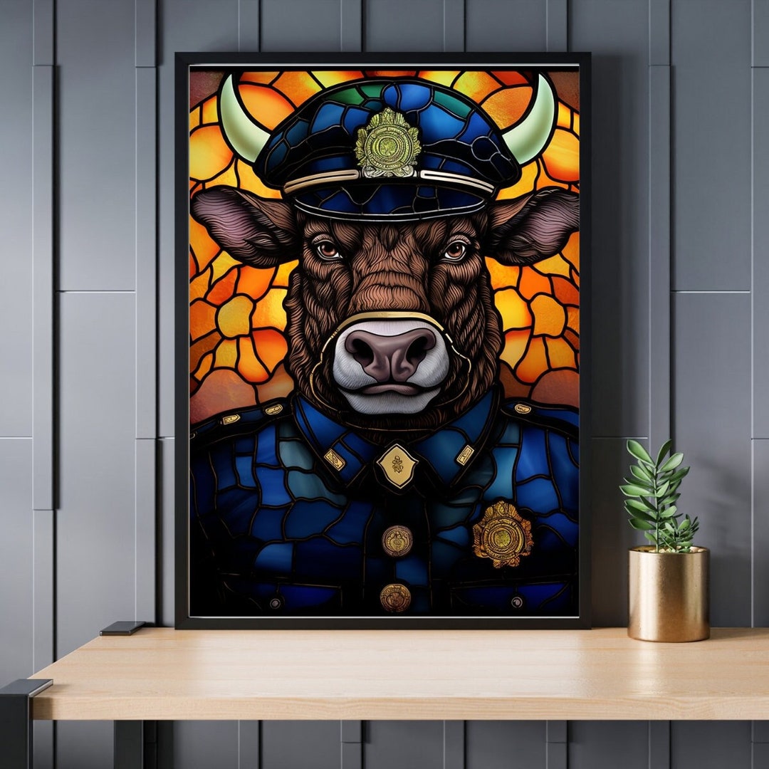 Stained Glass Bull Police Jigsaw Puzzle: Wooden Animal Puzzle - Etsy