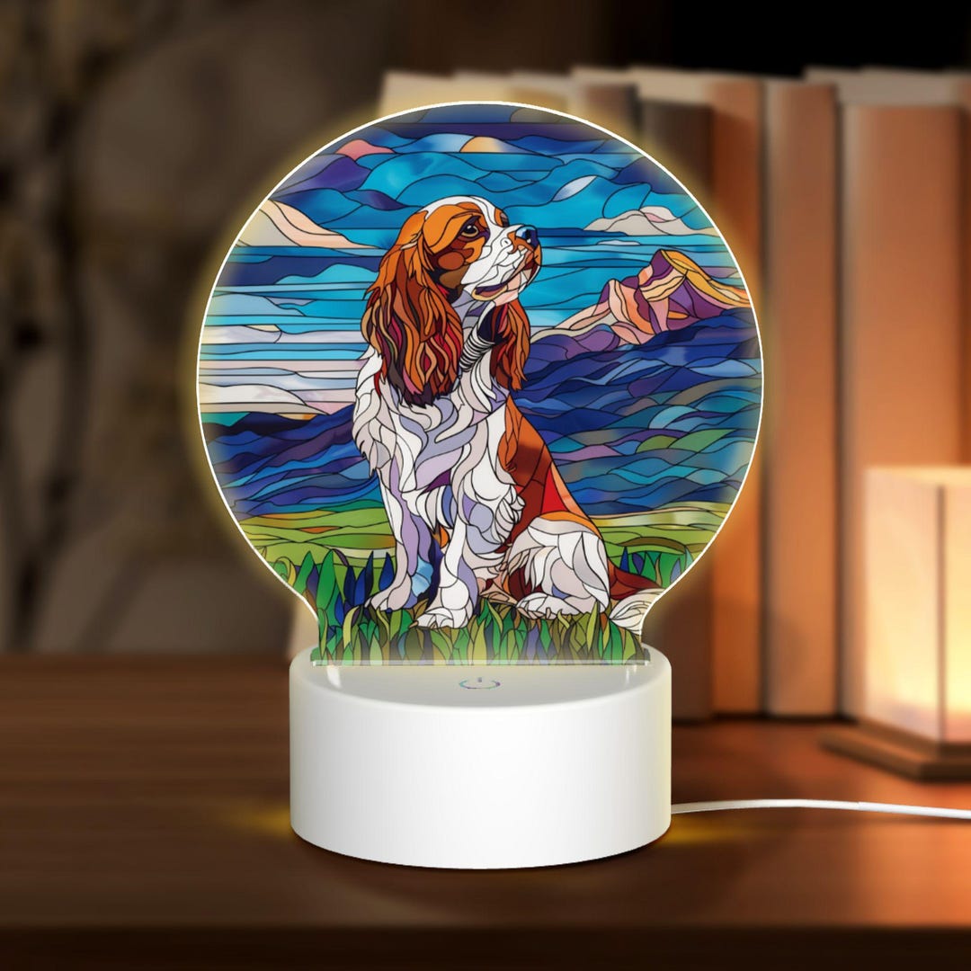Cavalier King Charles Spaniel Night Light: Stained Glass LED Decor - Etsy