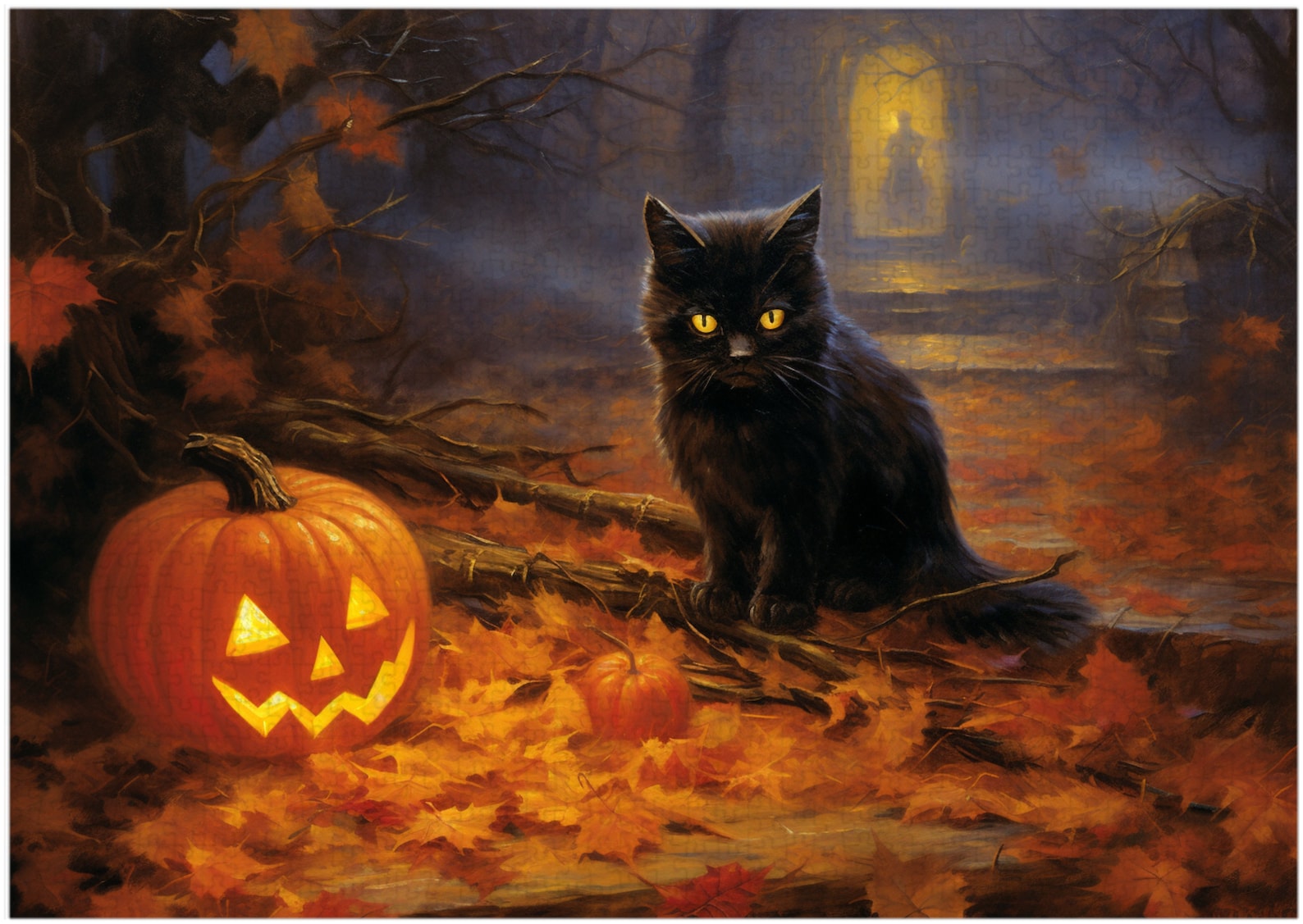 Halloween Black Cat Jigsaw Puzzle 300/500/1000 Piece, Holiday Puzzle ...