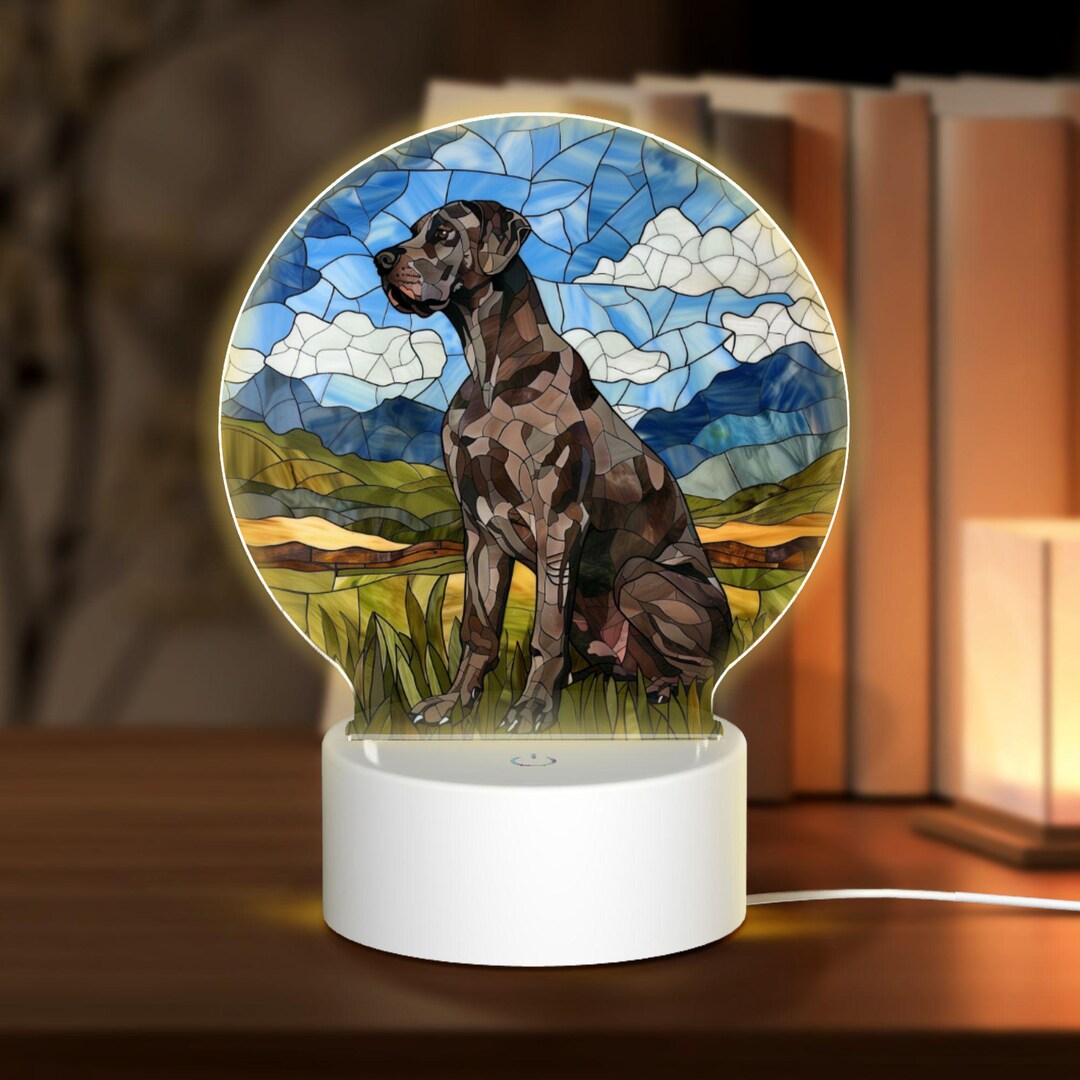 Round Shaped Acrylic Panel Stained Glass Great Dane Night Light - LED ...
