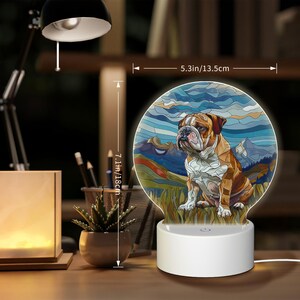 Round Shaped Acrylic Panel Stained Glass Bulldog Night Light - LED ...