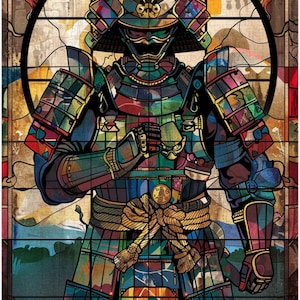 Stained Glass Japanese Warrior Samurai Jigsaw Puzzle 300/500/1000 Piece ...