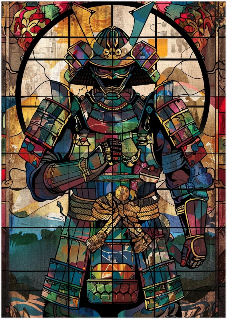 Stained Glass Japanese Warrior Samurai Jigsaw Puzzle 300/500/1000 Piece ...