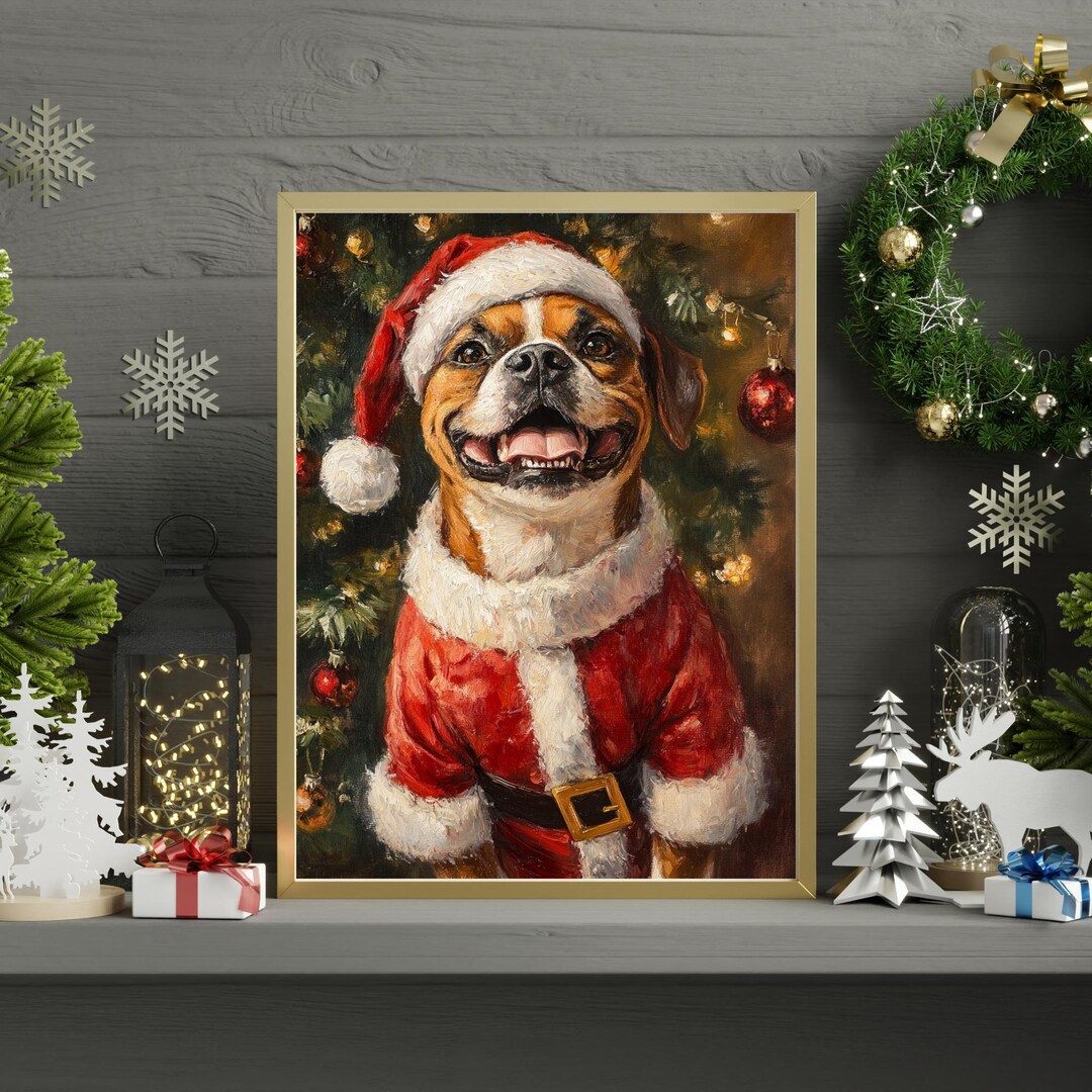 Santa Claus Boxer Dog Jigsaw Puzzle 300/500/1000 Piece - Cozy Xmas ...