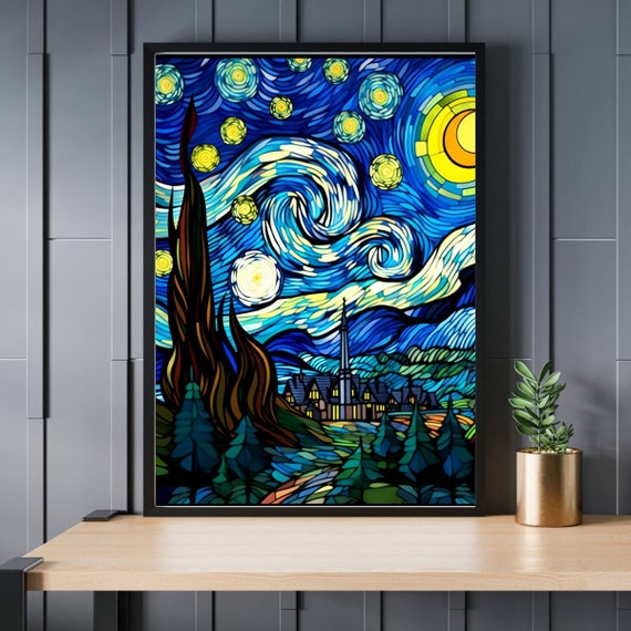 Stained Glass Starry Night Jigsaw Puzzle 300 500 1000 Piece Etsy