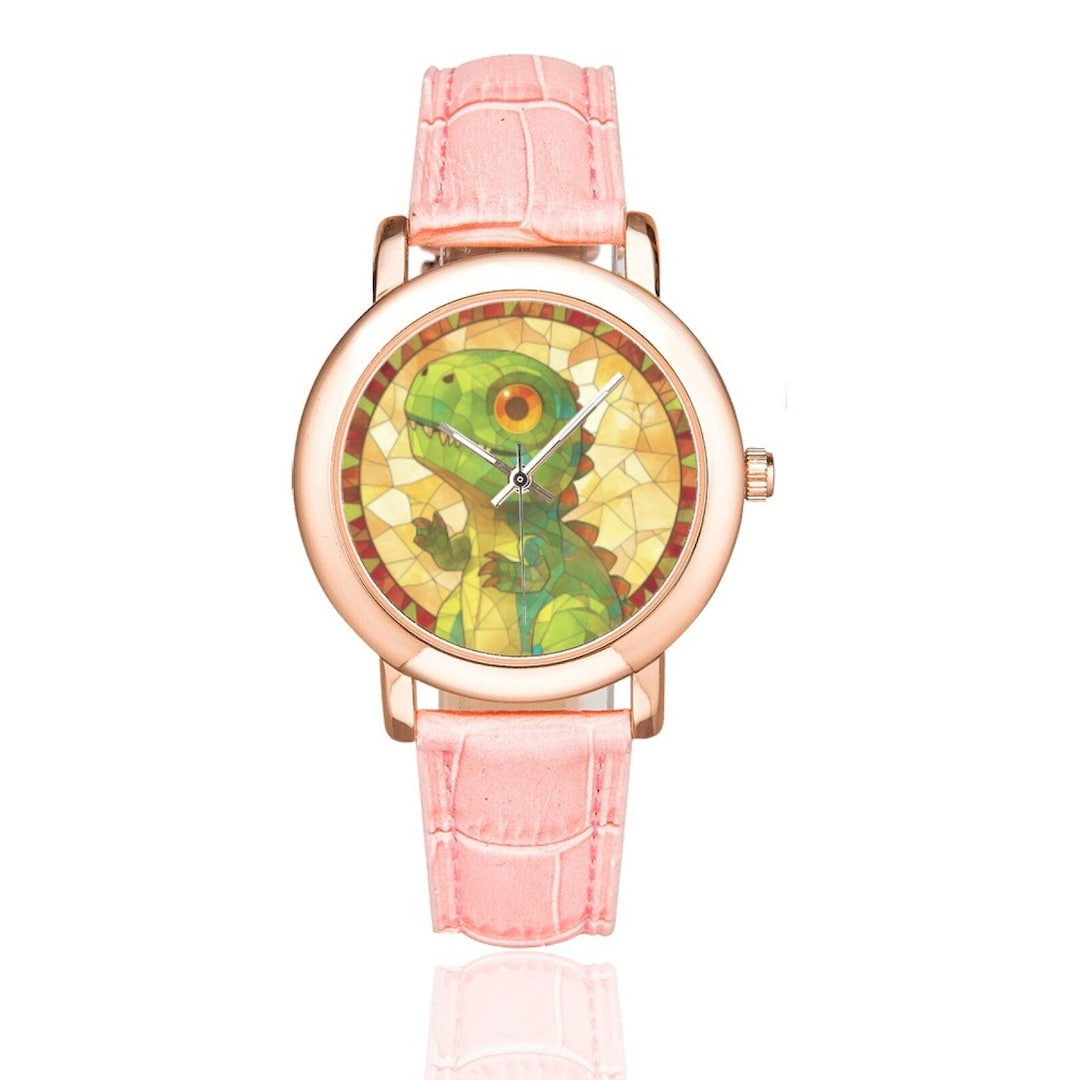 Cute T-rex Watch With Rose Gold Plated Bezel and Pink Leather Band ...