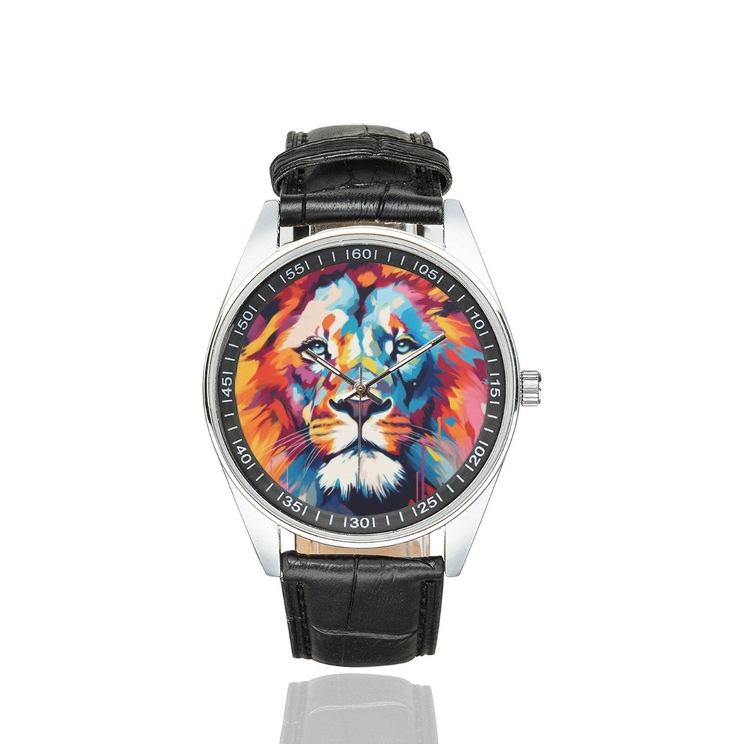 Modernist Asiatic Lion Watch With Black Leather Band, Watches for Men ...