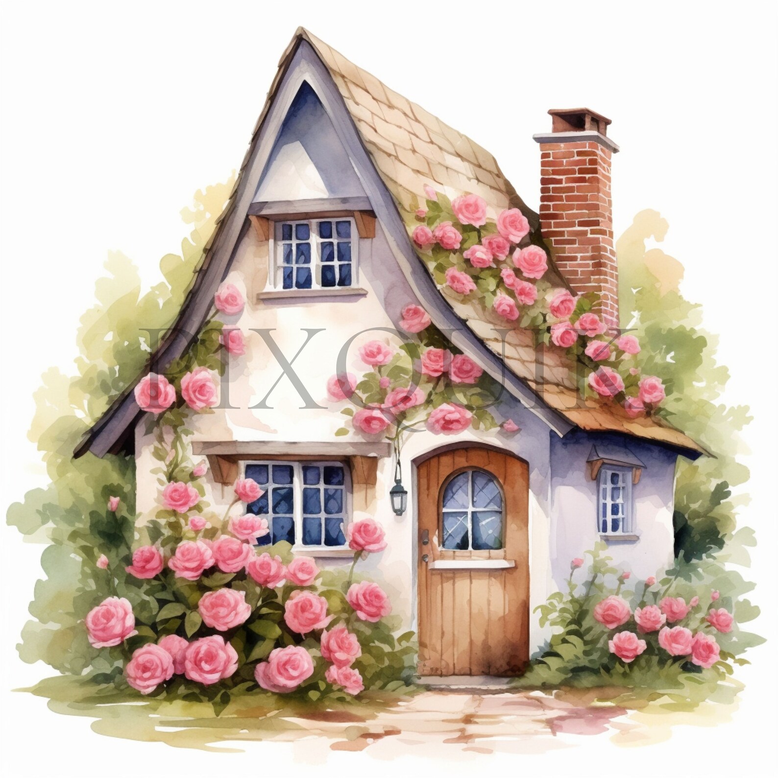 Rose Cottage Clipart | Watercolor Illustration, Floral Graphics (10 ...