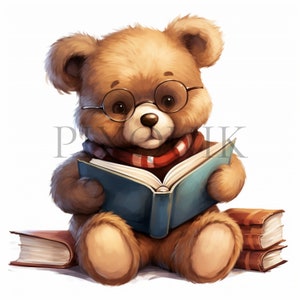 Teddy Bear Reading Clipart | High-quality Jpgs, Commercial Use (digital ...