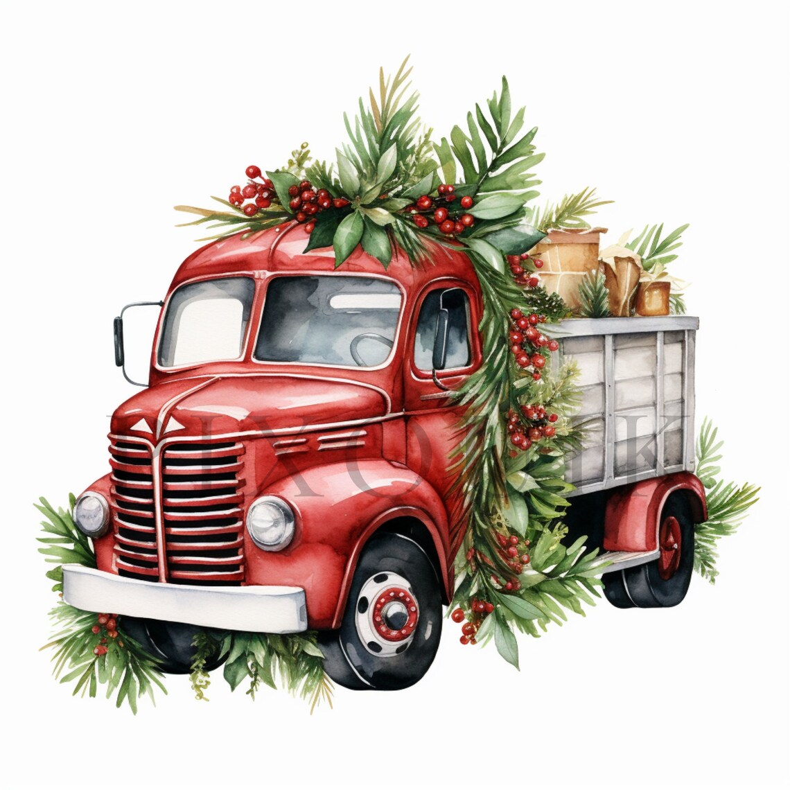 Vintage Red Truck Clipart | Holiday Truck Jpgs (digital Download) - Etsy UK