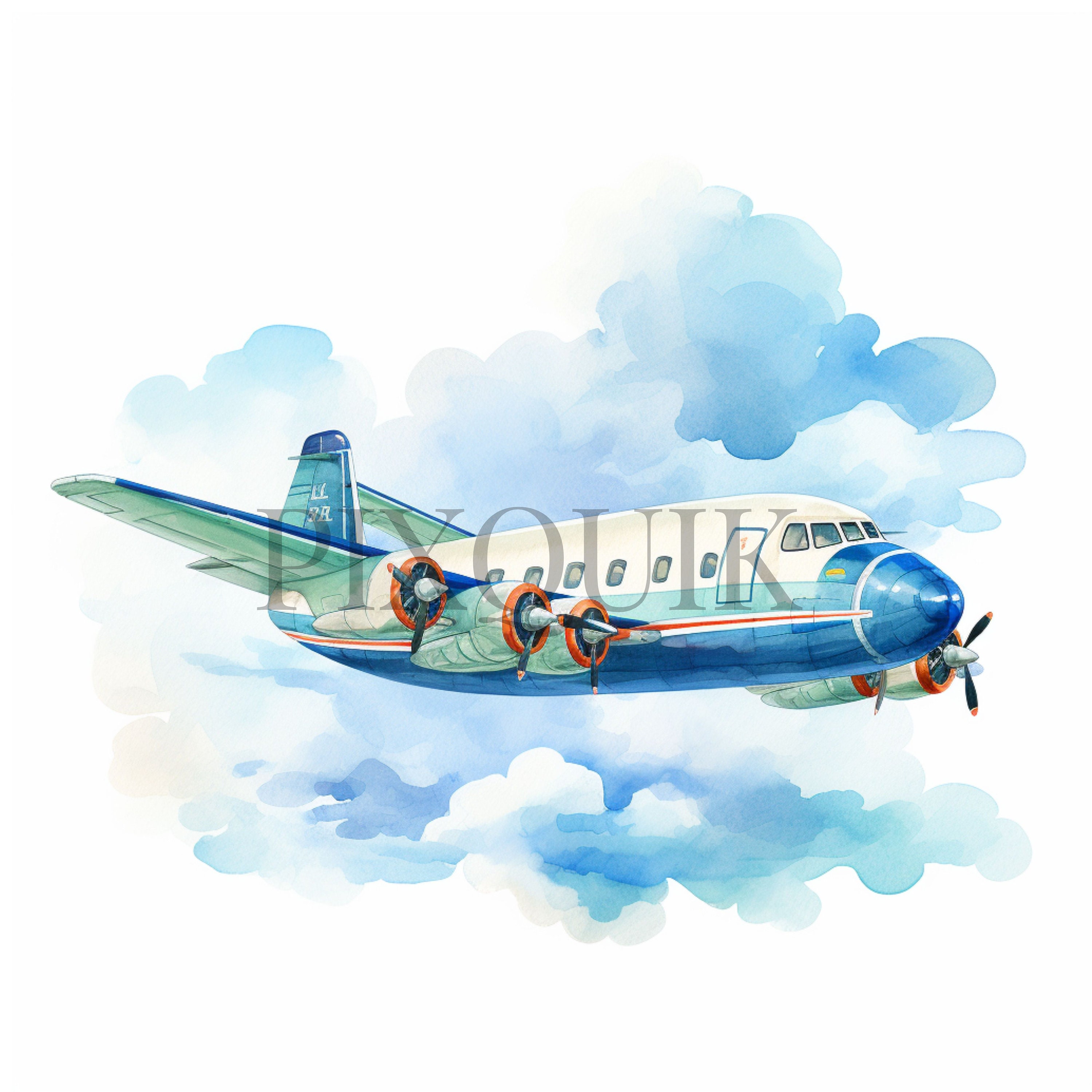 Watercolor Airplane Clipart 10 High Quality Jpgs Airplane Clip Art ...