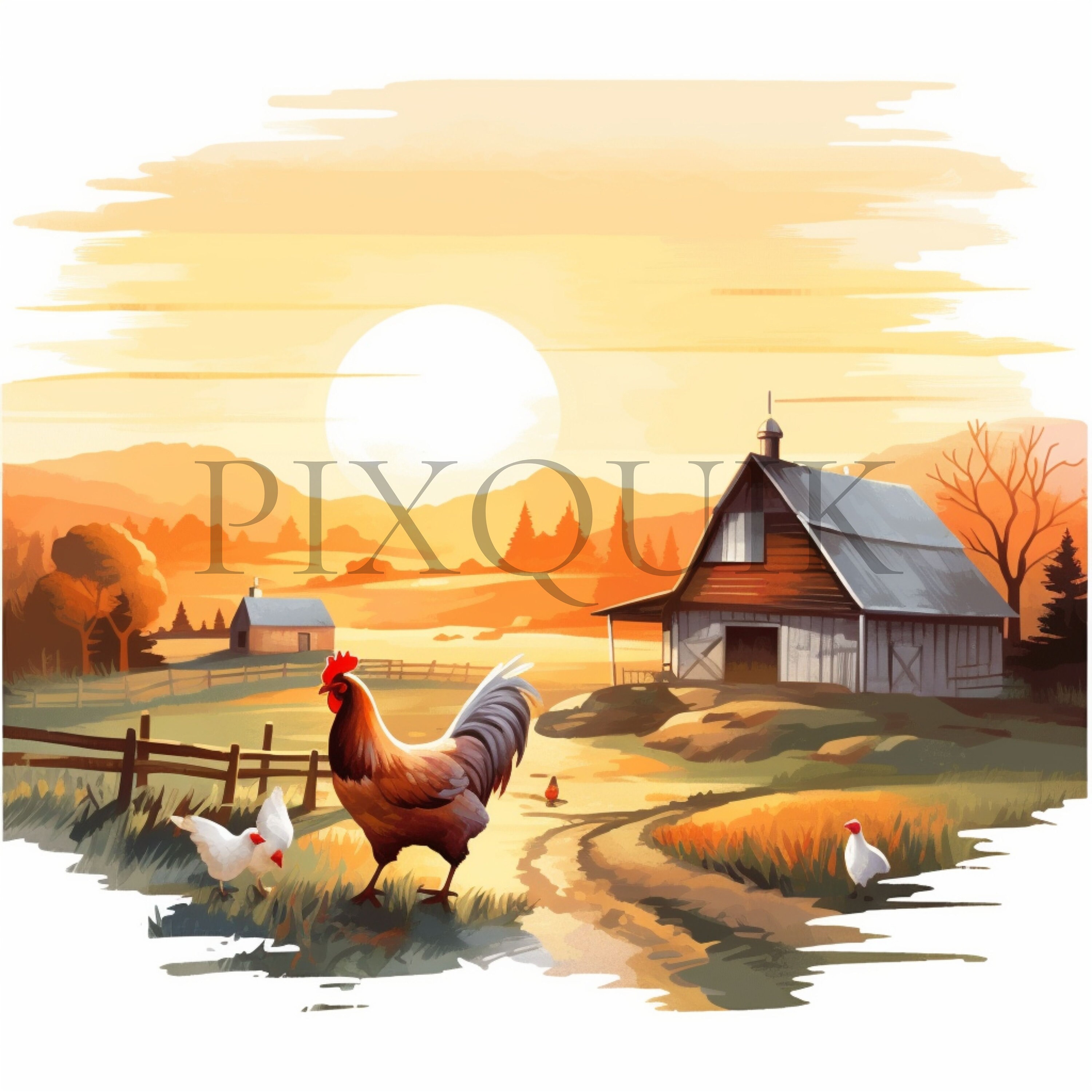Farmyard in Sunrise Clipart 10 High Quality Jpgs Rural Landscape ...