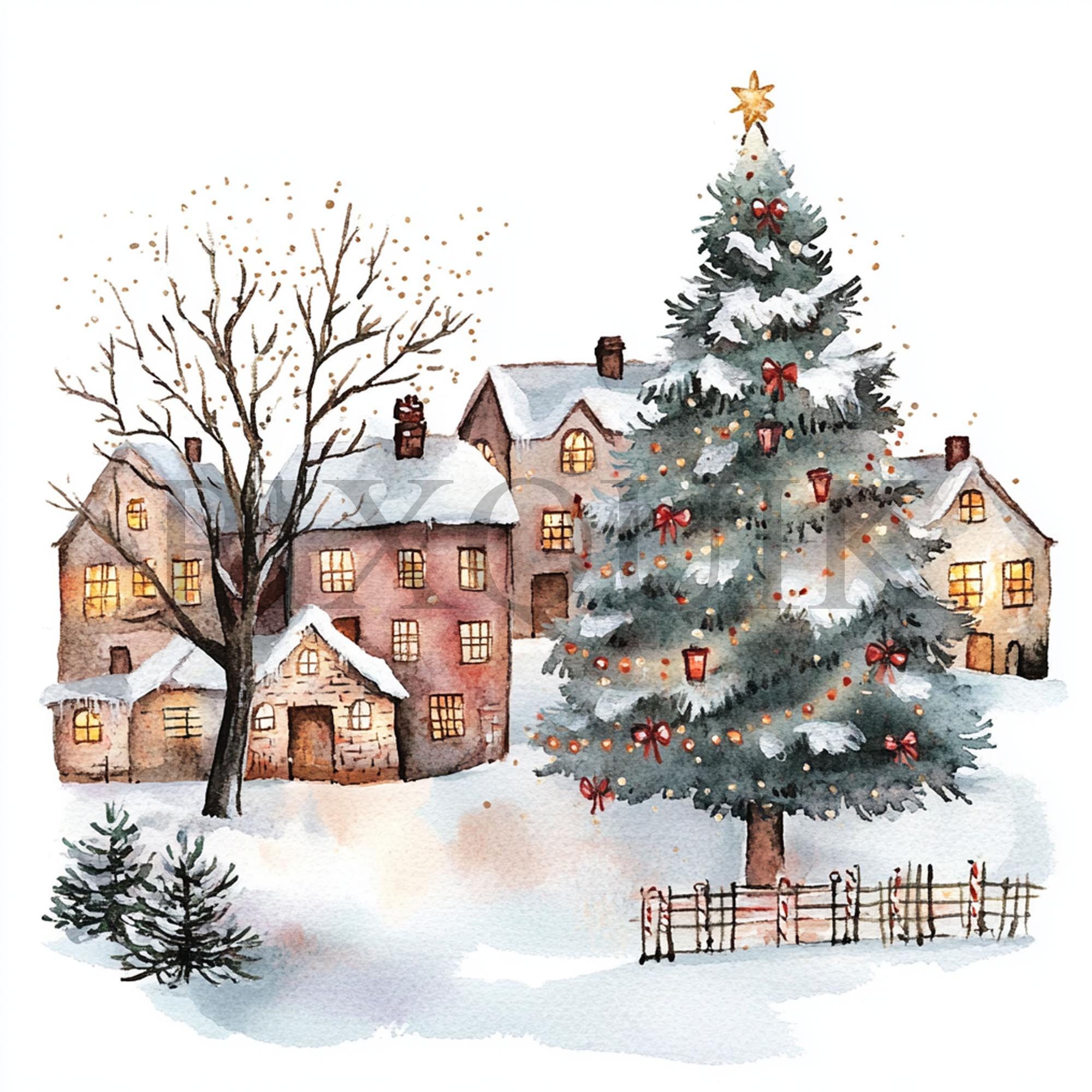 Vintage Christmas Village Clipart 10 High Quality Jpg's and PNG Holiday ...