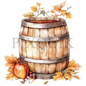 Watercolor Apple Cider Barrel Clipart: Autumn Decor (JPG & PNG) - Etsy