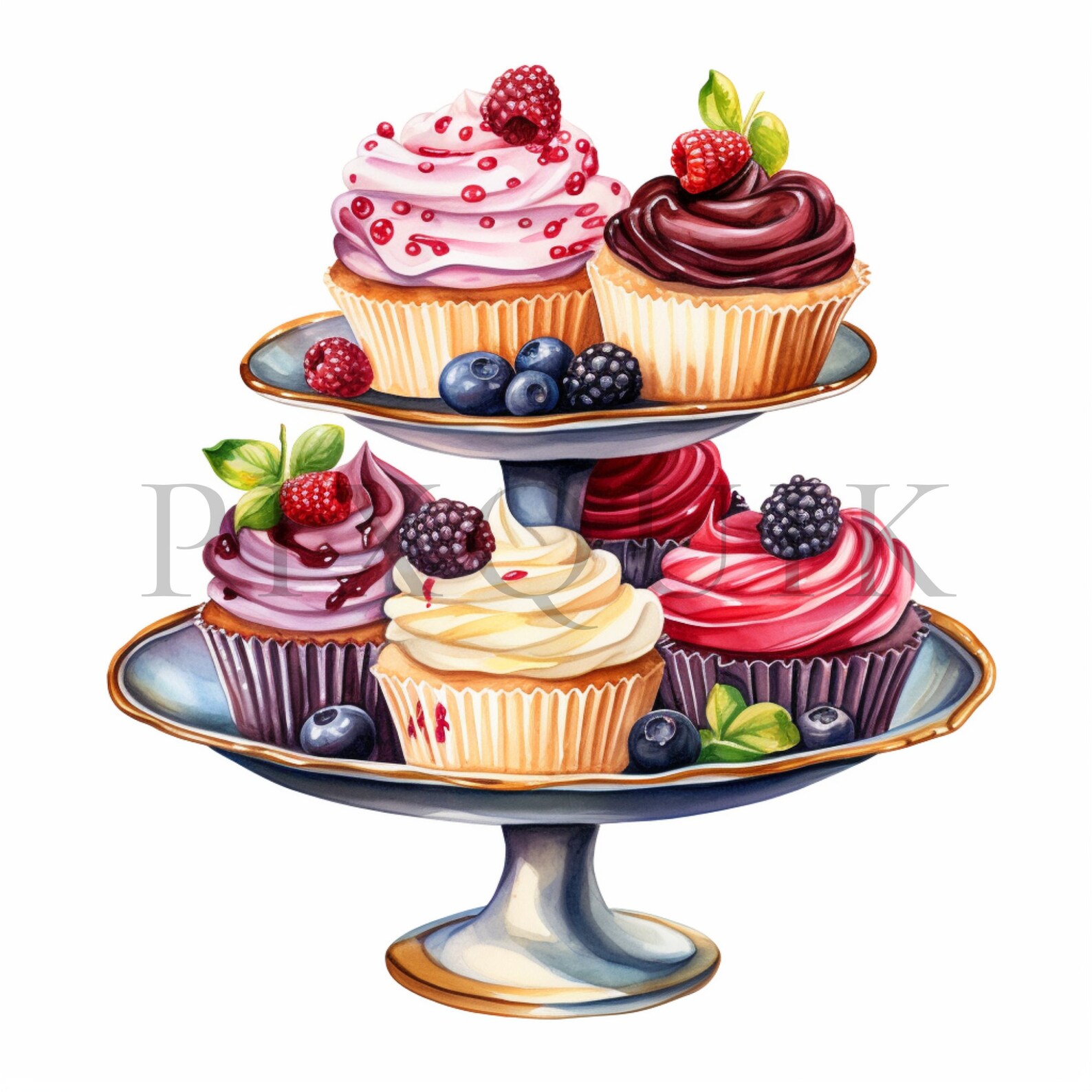Watercolor Cupcake Stand Clipart | Bakery Art (digital Download) - Etsy