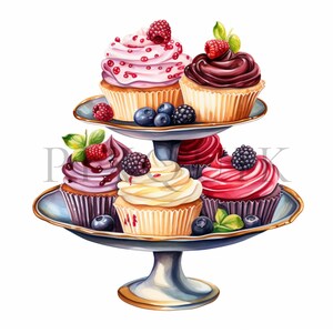 Cupcake Stand Clipart | 10 High Quality Jpgs | Digital Download ...