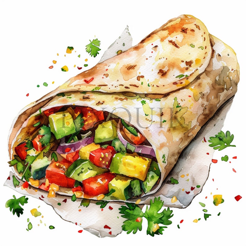 Watercolor Burrito Clipart | Food Illustration (instant Download) - Etsy