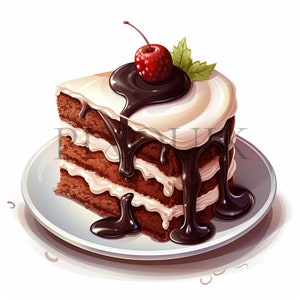 Slice of Chocolate Cakes Clipart | 10 High Quality Jpg's | Digital Download | Cake Art | Dessert ...