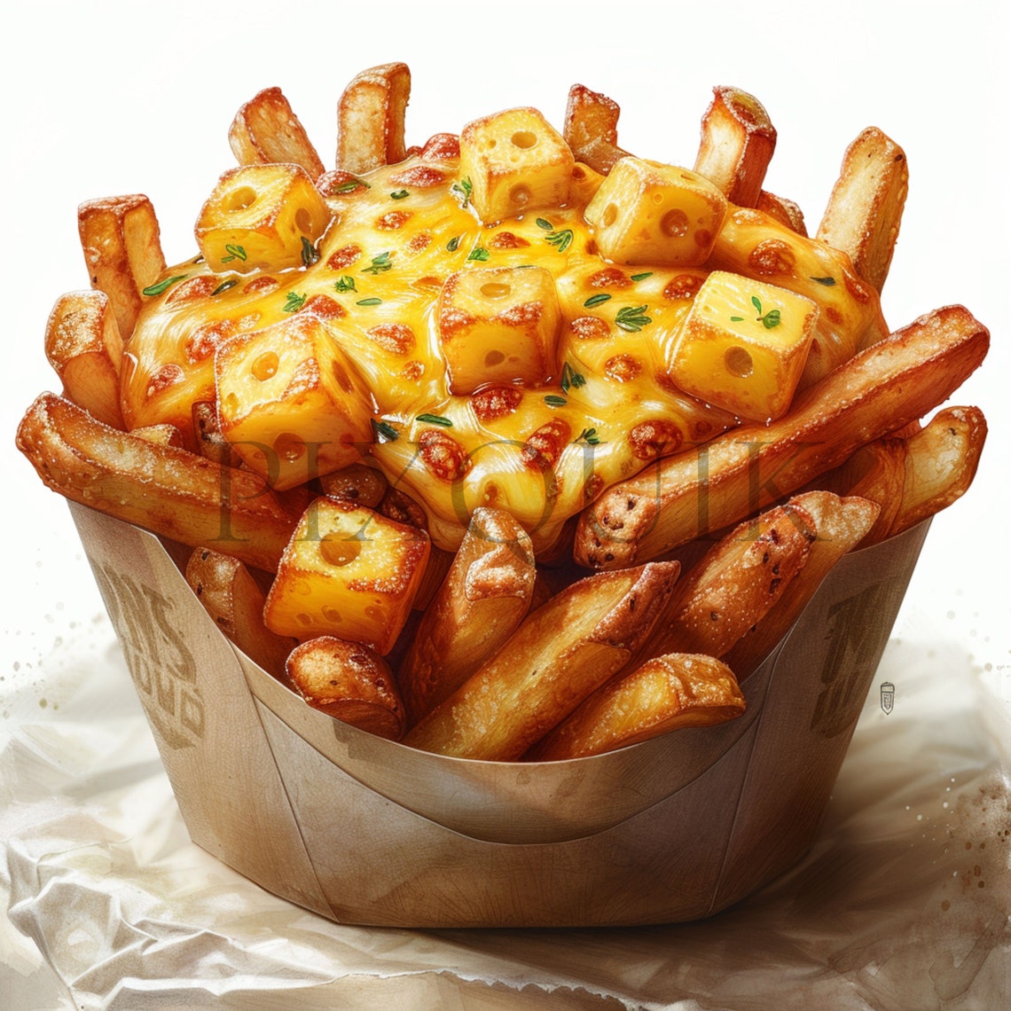 Watercolor Cheese Fries Clipart 10 High-quality Jpgs Kitchen Decor Food Illustrations Digital ...